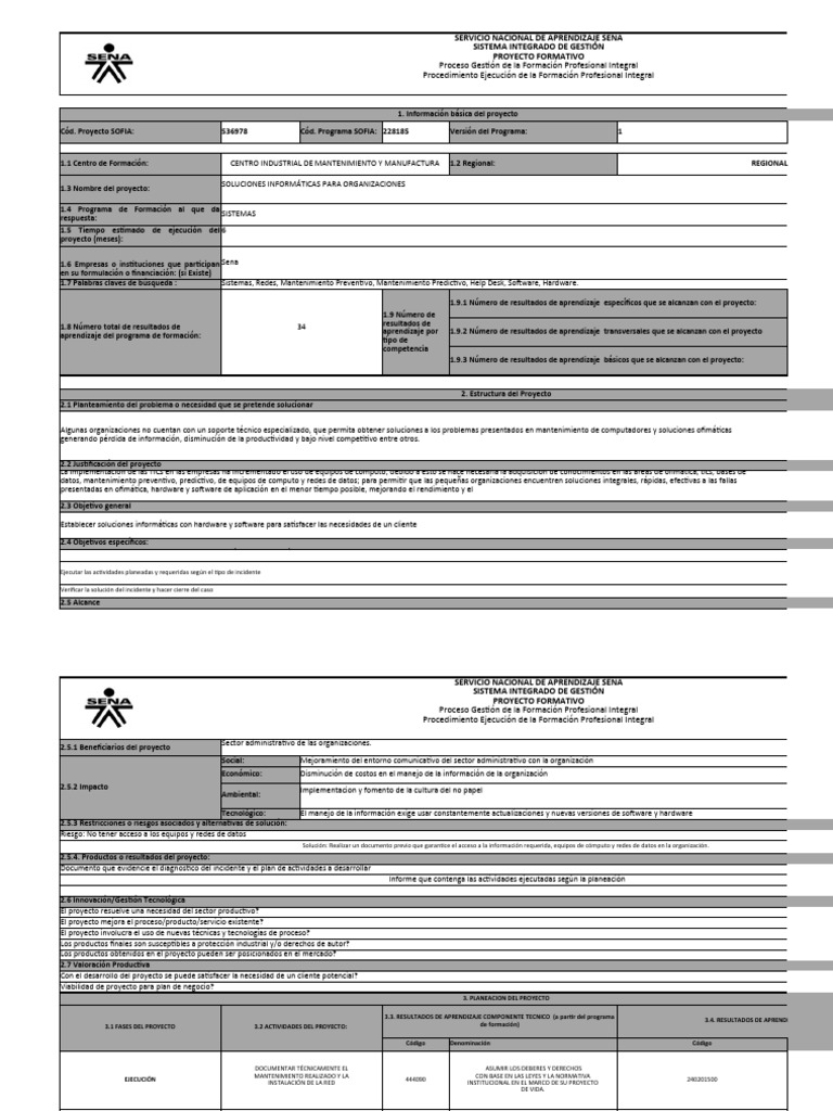 F001-P006-GFPI Proyecto Formativo | PDF | Software | Programa de computadora