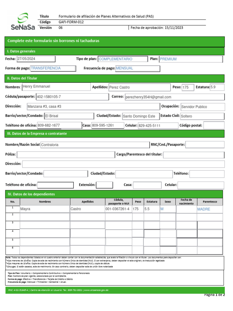 Gafi-Form-012 - 06 - Solicitud de Afiliacion Pas (3-4) | PDF ...