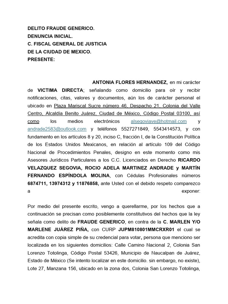 Denuncia por Fraude Genérico en CDMX | PDF | México | Ley común