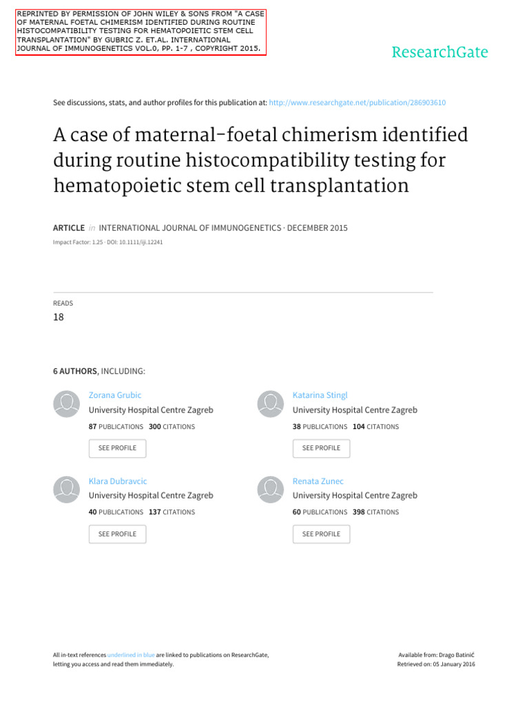 SEMINARIO 9 - A Case of Maternal Foetal Chimerism Identified During ...