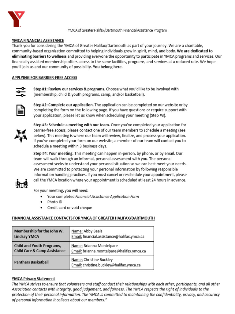 YMCA Halifax/Dartmouth Financial Aid Guide | PDF | Ymca