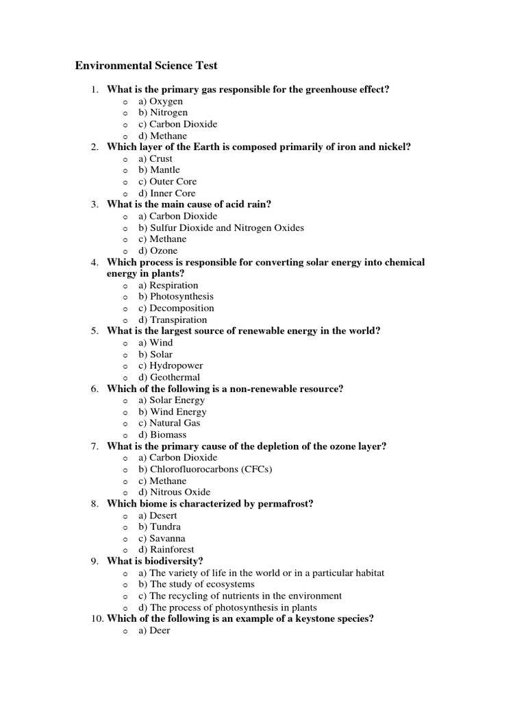 Environmental Science Test | PDF | Climate Change | Natural Environment