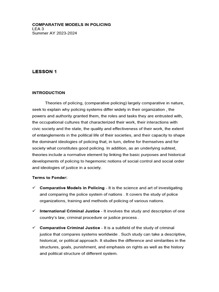 COMPARATIVE POLICING SYSTEM | PDF | Police | Crimes