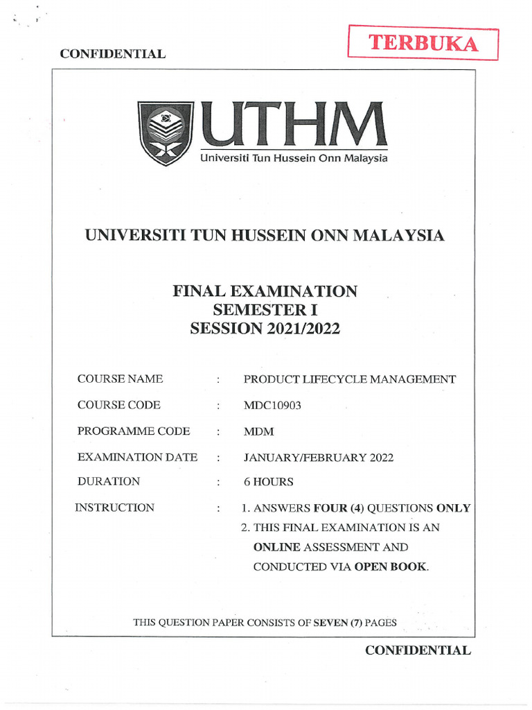 MDC 10903 Product Lifecycle Management Exam Paper | PDF