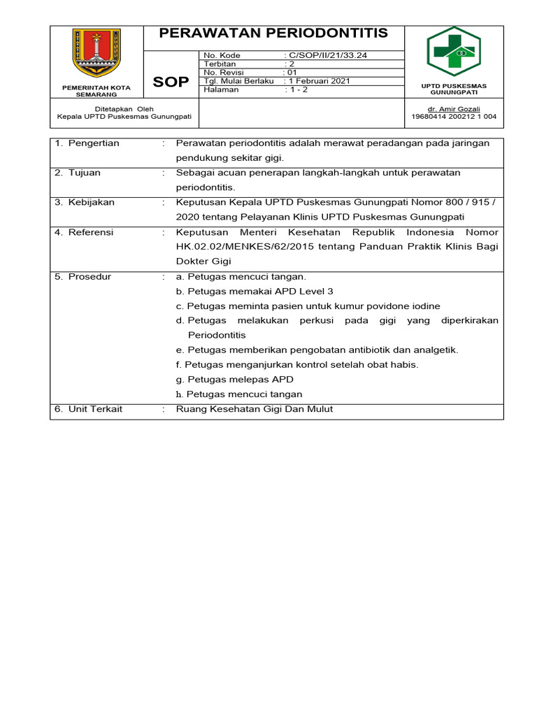 SOP Perawatan Periodontitis | PDF