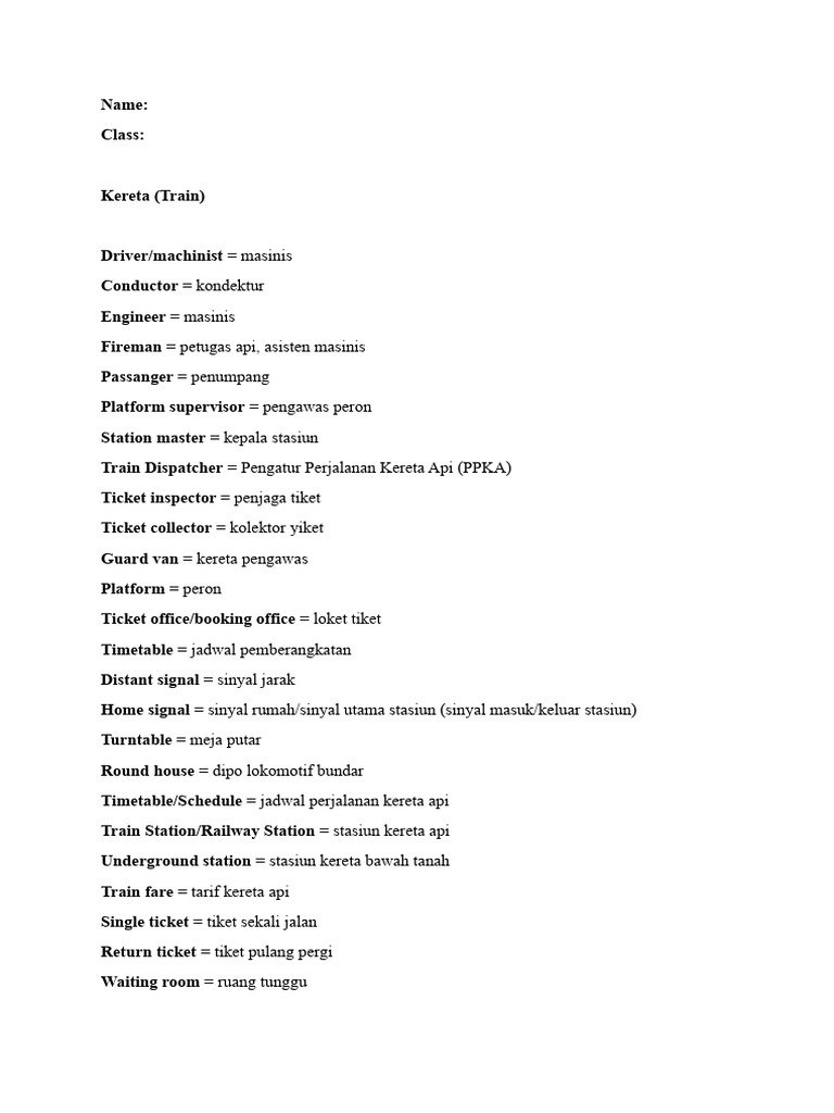 Train Station Vocabulary and Dialogues | PDF | Conductor (Rail) | Train
