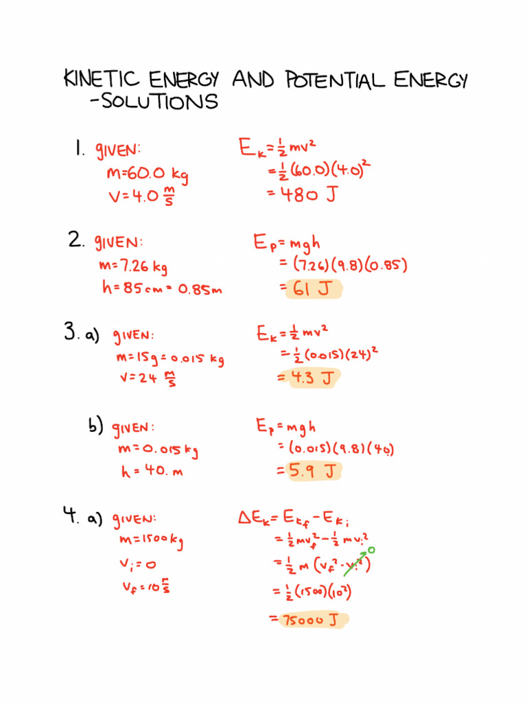 Kinetic Energy and Potential Energy Solutions | PDF