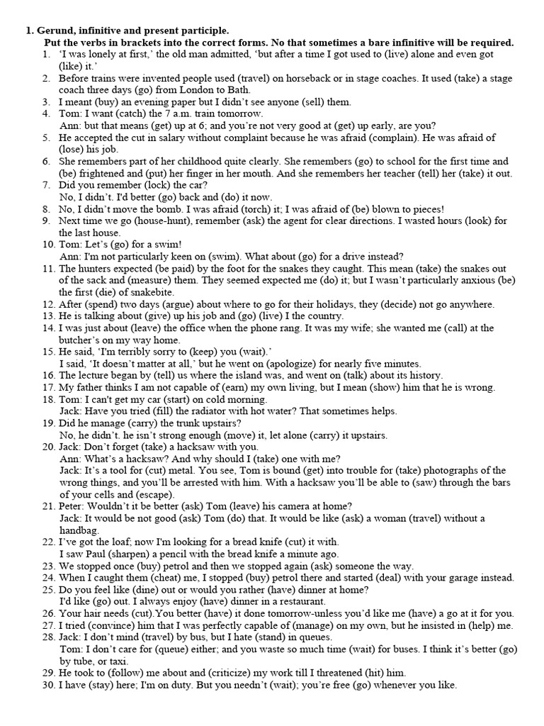 Gerund, Infinitive and Present Participle. | PDF | Art