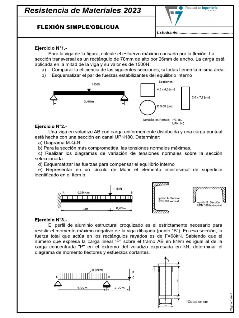 06 TP Flexion Simple y Oblicua 2023 | PDF | Viga (Estructura) | Resistencia de materiales