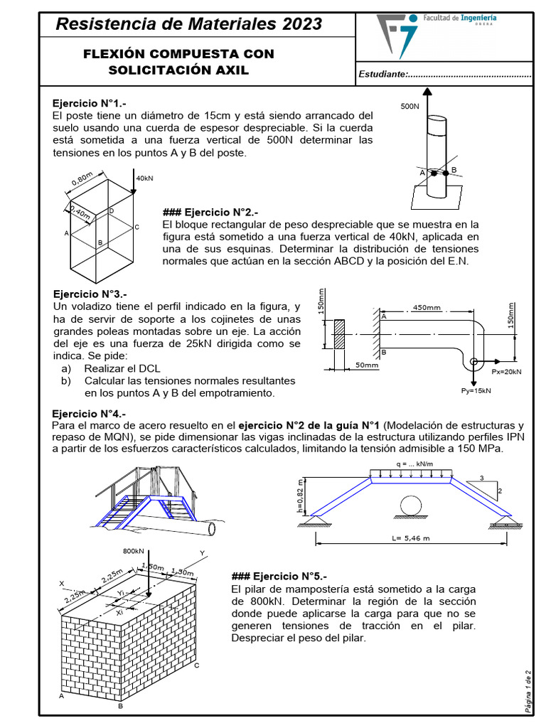 07 TP Flexión Compuesta y Flujo de Corte 2023 | PDF | Viga (Estructura) | Resistencia de materiales