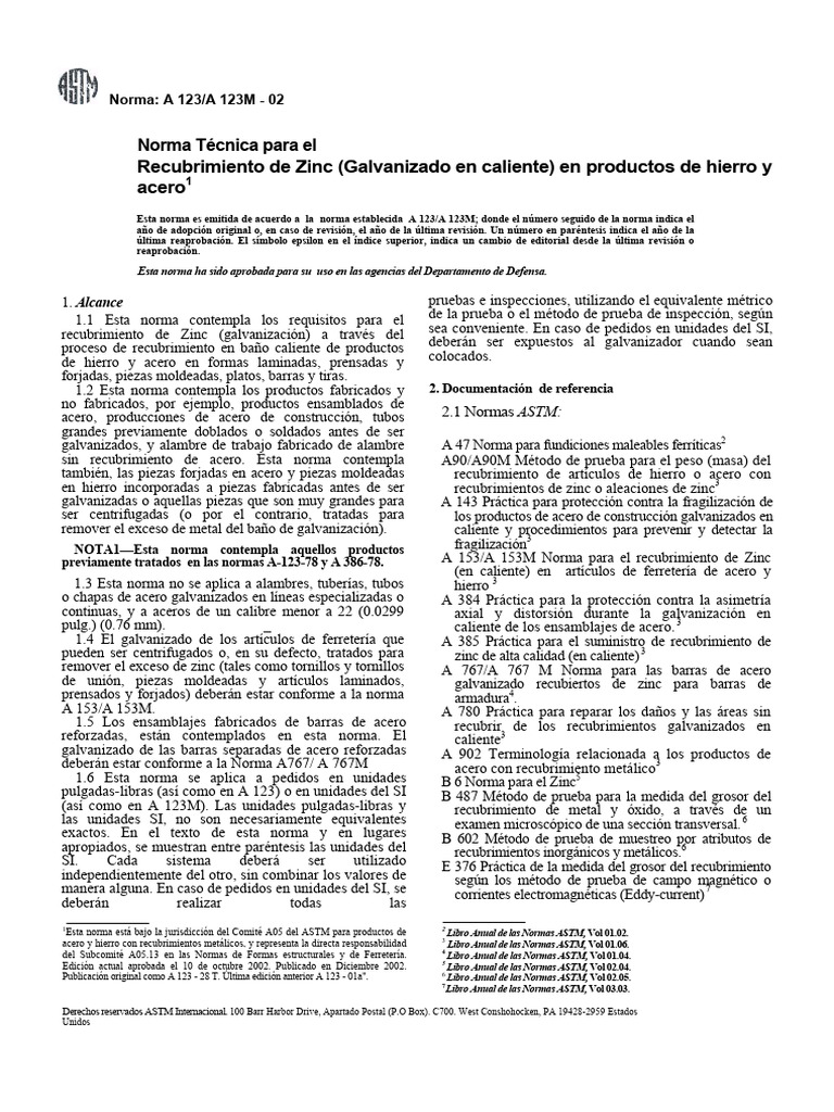 27 Norma-Astm-A123-Norma | PDF | Acero | Revestimiento