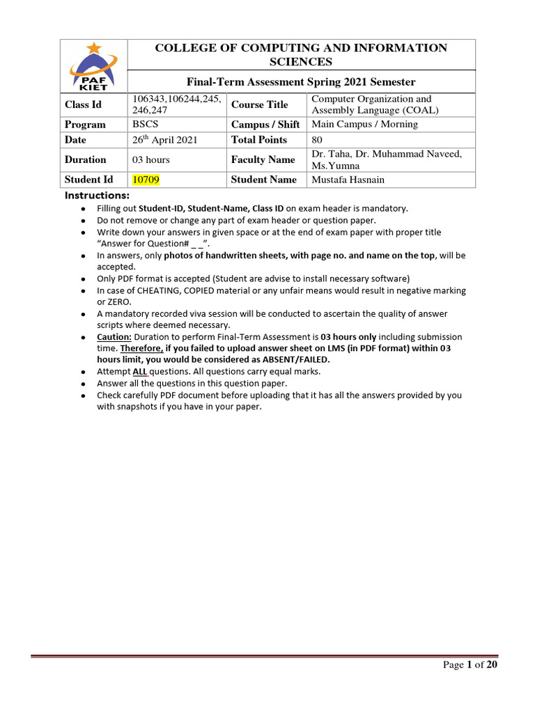 FINAL Paper of Computer Organization & Assembly Language (COAL) | PDF ... FINAL Paper of Computer Organization & Assembly Language (COAL) | PDF ...