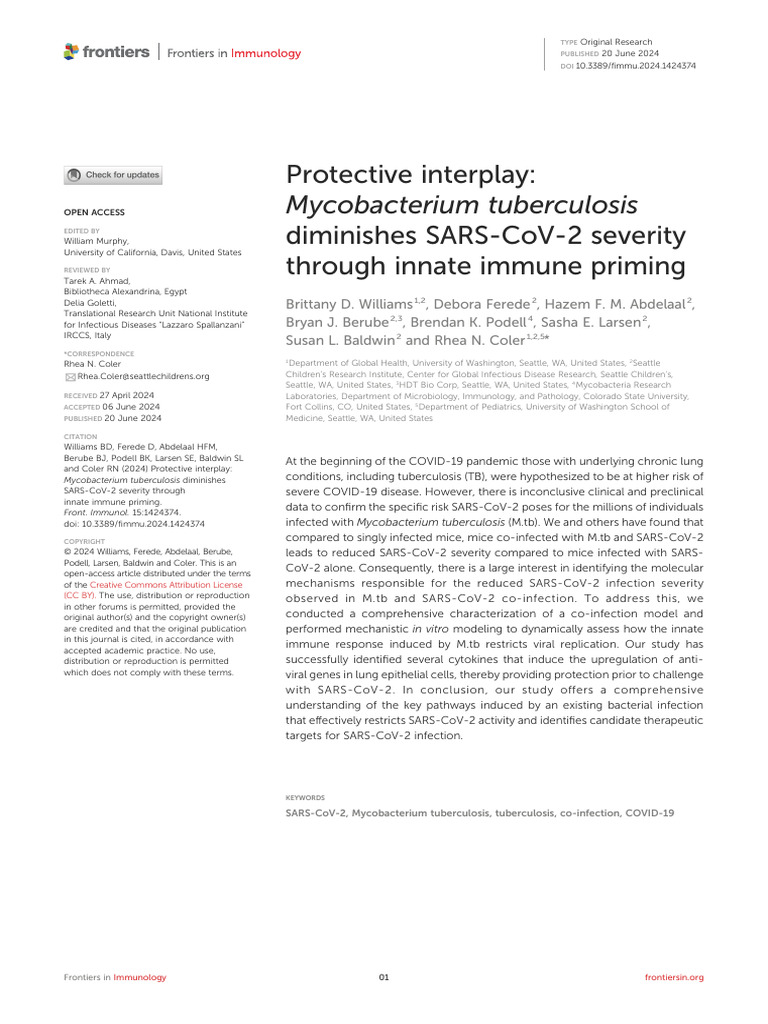 Protective Interplay: Mycobacterium Tuberculosis Diminishes SARS-CoV-2 ...