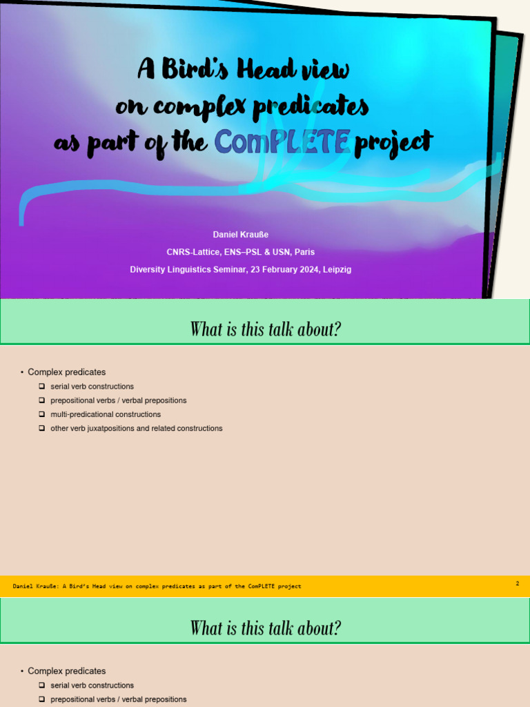A Bird's Head View On Complex Predicates As Part of The ComPLETE ... A Bird's Head View On Complex Predicates As Part of The ComPLETE ...