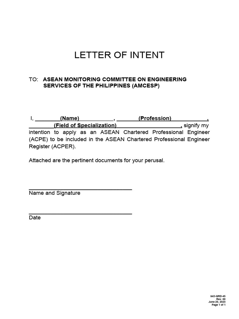 IAO-QRD-45 Letter of Intent - ACPE | PDF