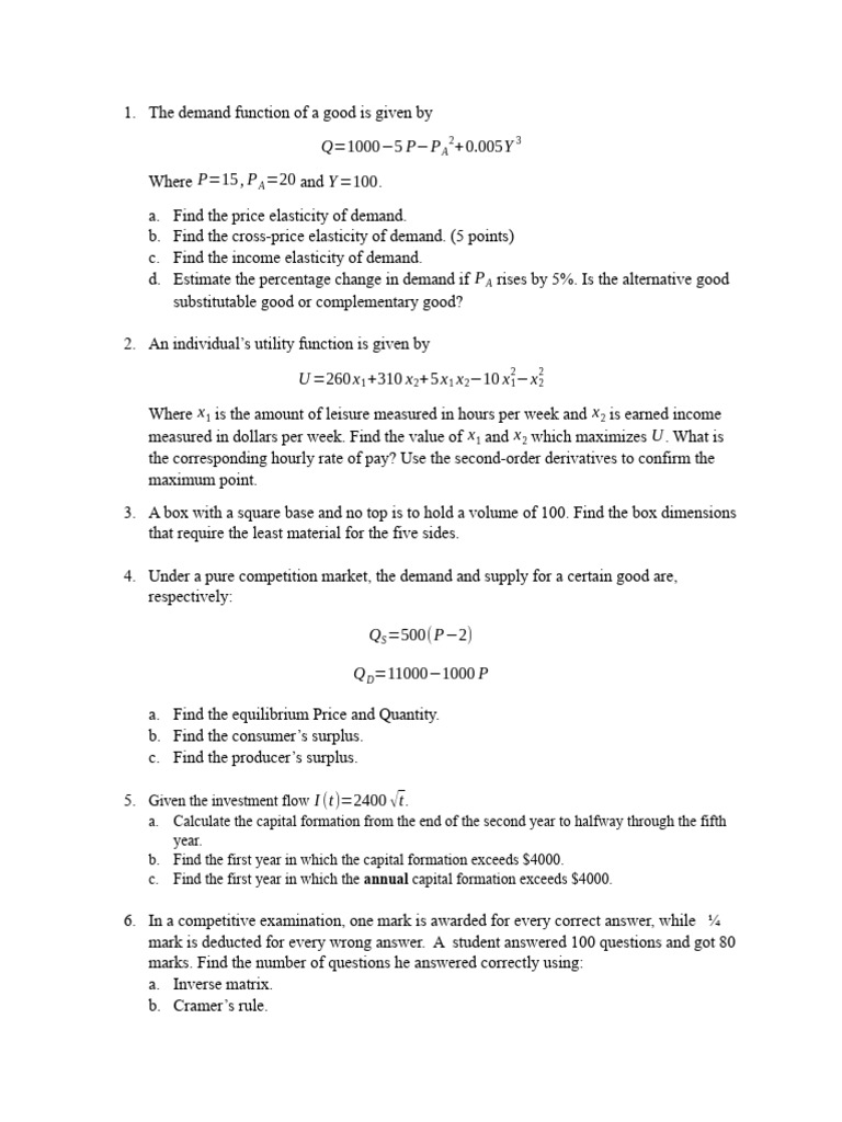 Practice Problems Chapters 5, 6, 7, 8 | PDF | Elasticity (Economics) | Demand