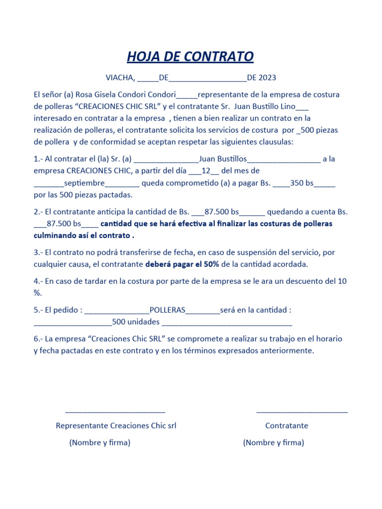 Hoja de Contrato | PDF | Finanzas y dinero