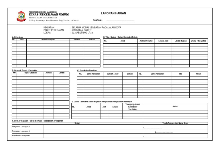 Form Laporan Harian | PDF