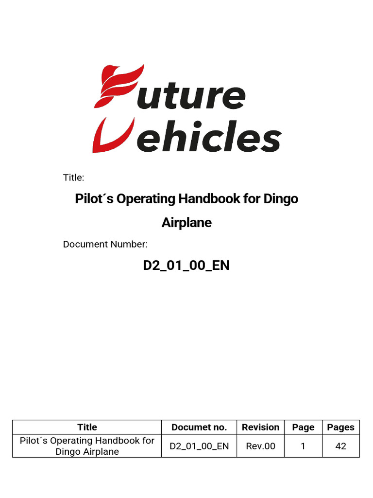 Pilot S Operating Handbook For Dingo Airplane D2 - 01 - 00 - EN: Title ...