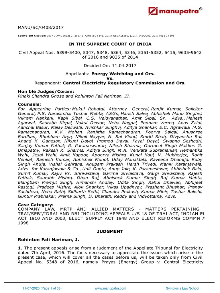 Energy Watchdog v. Central Electricity Regulatory Commission and Anr ...