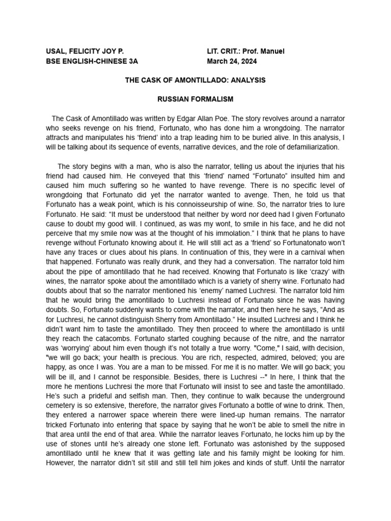 The Cask of Amontillado Analysis | PDF | Carnival