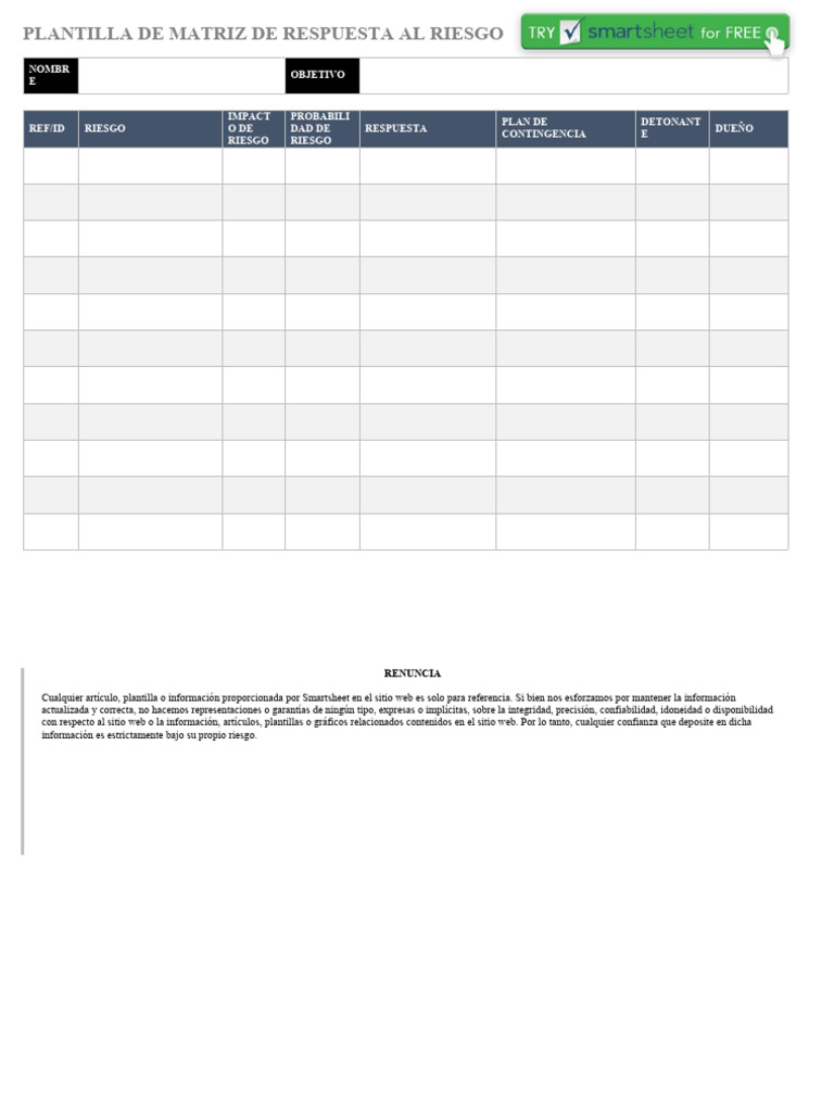 IC Risk Response Matrix Template 27139 - WORD - ES | PDF