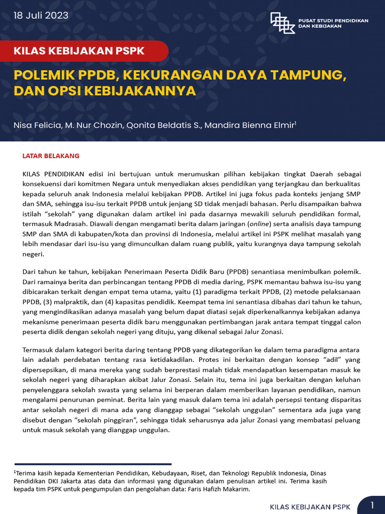 Polemik PPDB: Daya Tampung dan Solusi | PDF