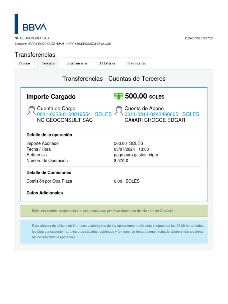 Comprobante De Transferencia Bbva 500 Soles Pdf Finanzas Y Dinero