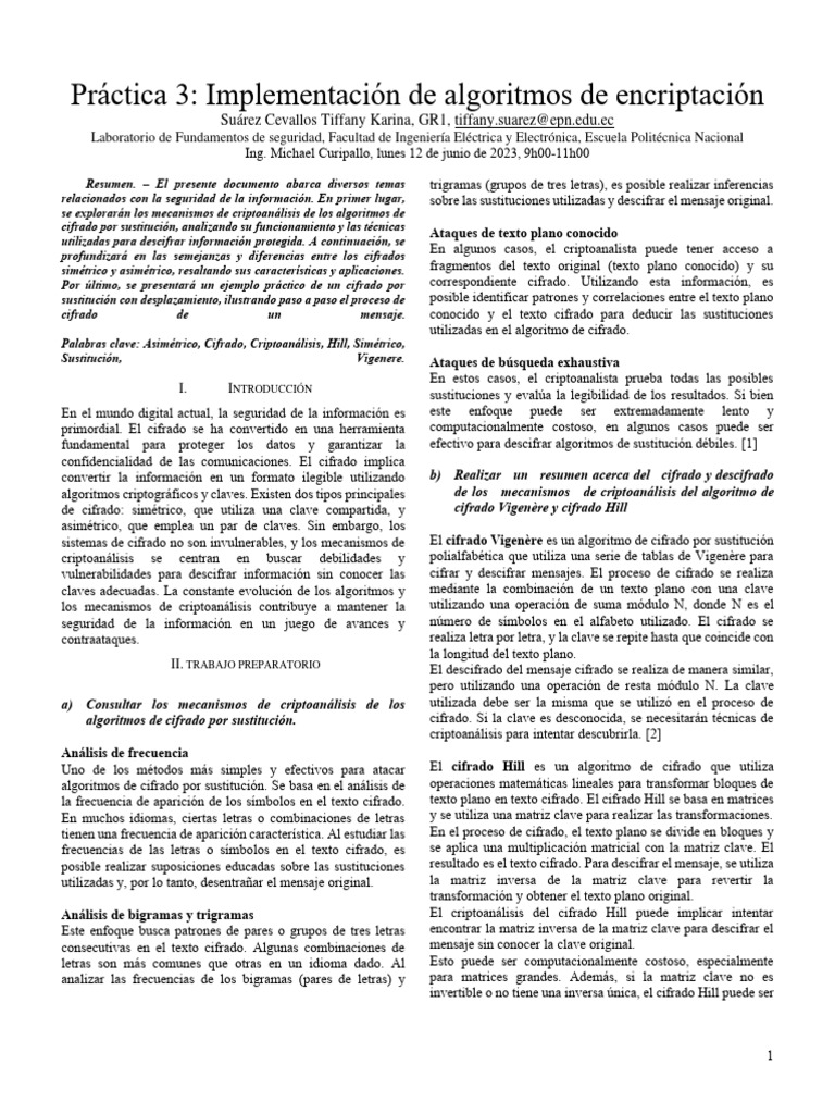 Algoritmos de Cifrado y Criptoanálisis | PDF | Criptografía | Clave (criptografía)