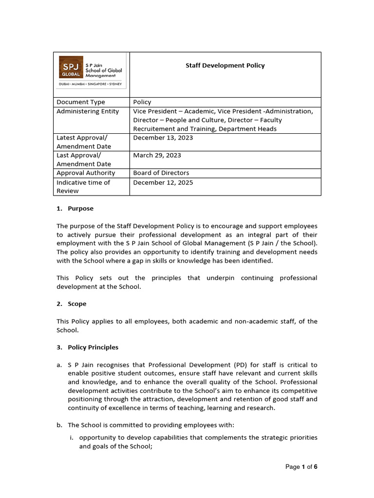 Staff Development Policy 13-02-18 | PDF | Employment | Policy
