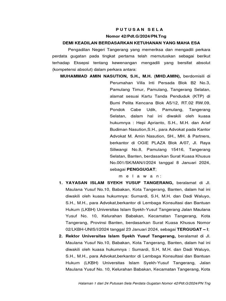 Salinan Putusan 42 PDT G 2024 PN TNG | PDF