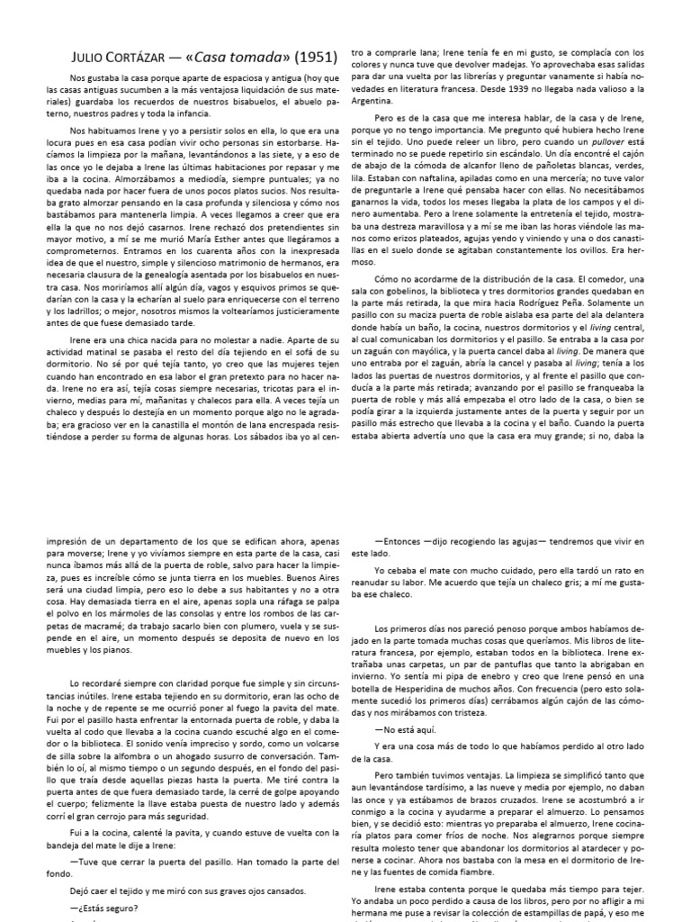 Julio Cortazar Casa Tomada | PDF