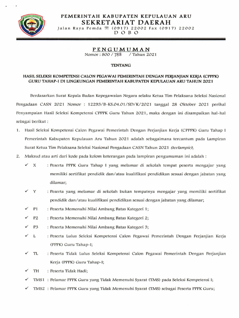 Pengumuman Hasil Akhir PPPK Tahap I | PDF