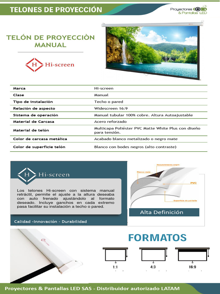 Ficha Tecnica - Pantalla Manual Hi-Screen | PDF