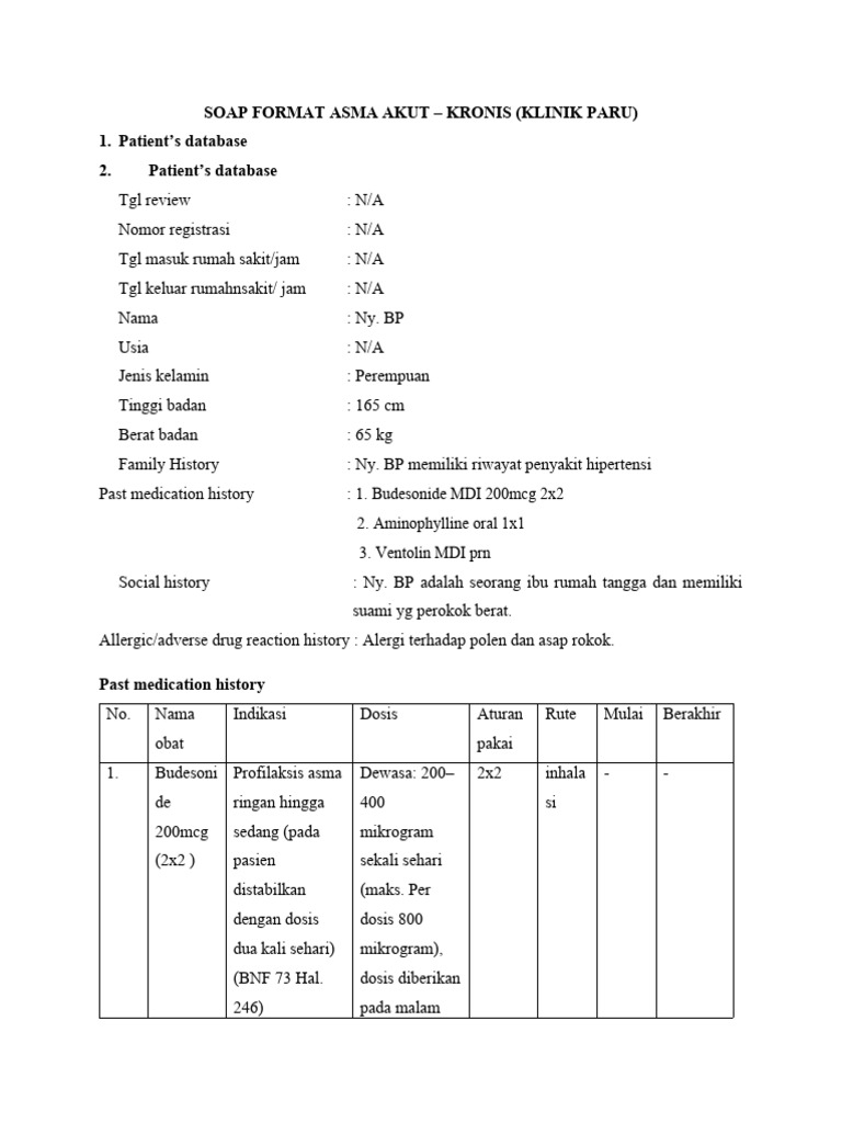 Soap Format Asma Akut Kronis Ii Klinik Paru | PDF