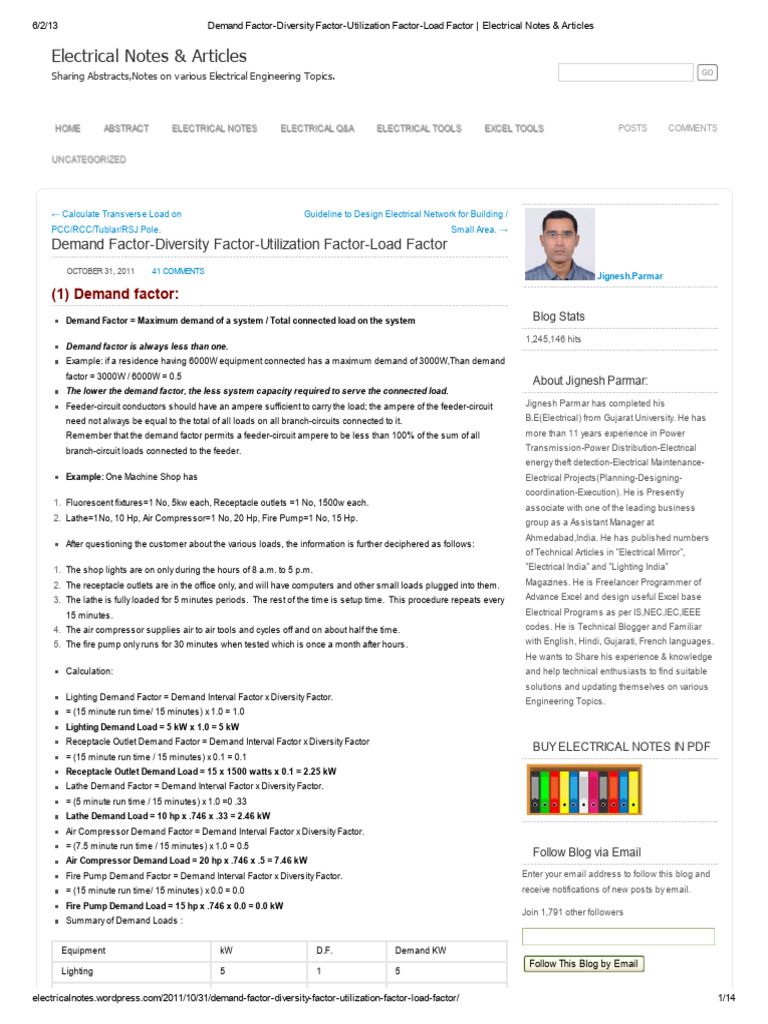 Demand Factor-Diversity Factor-Utilization Factor-Load Factor ...