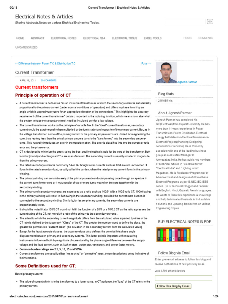 Current Transformer Electrical Notes Articles Pdf Transformer