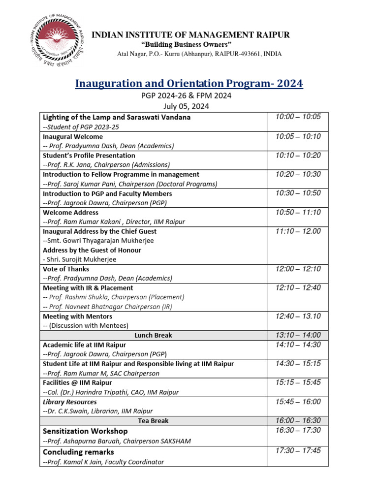 Inauguration Orientation MinutetoMinute | PDF | Technology & Engineering | Religion & Spirituality