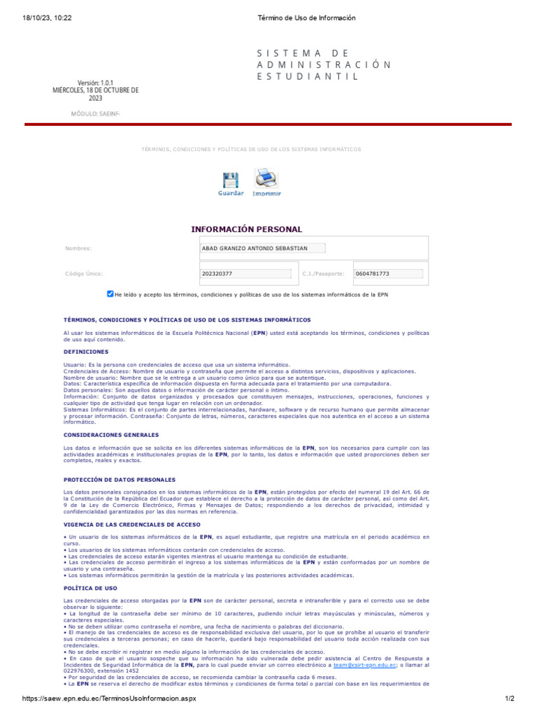 Terminos Epn | PDF | Usuario (informática) | Contraseña