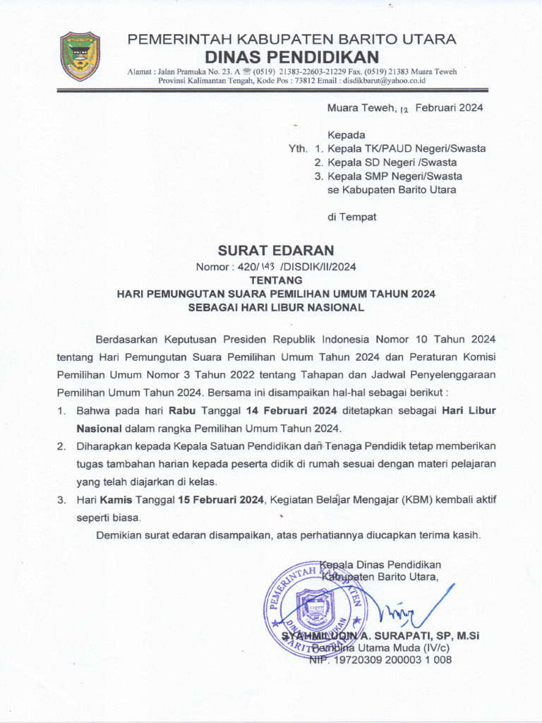 Surat Edaran Hari Libur Nasional | PDF