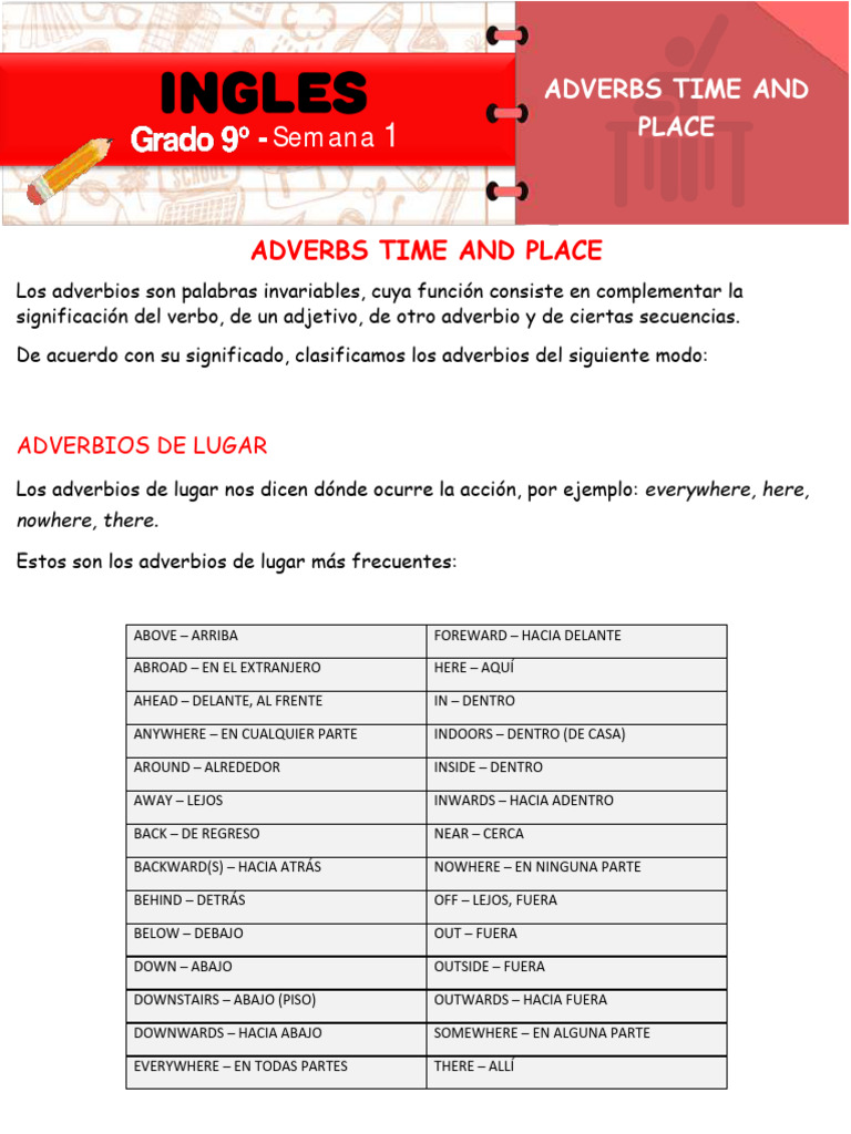 Adverbs Time and Place | PDF | Adverbio | Mecánica del lenguaje