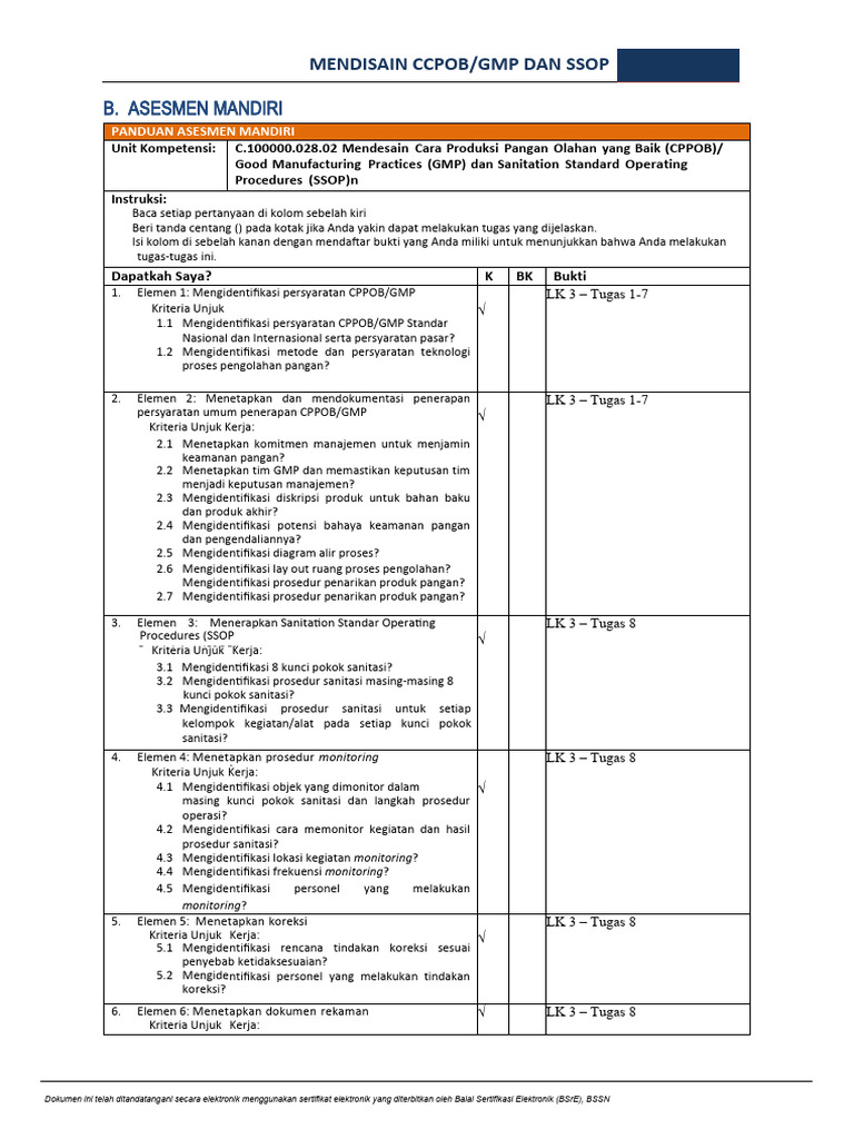 Asesmen Mandiri - Modul GMP dan SSOP h3 | PDF