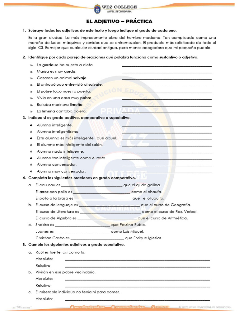 El Adjetivo - Práctica | PDF | Adjetivo | Morfología Lingüística