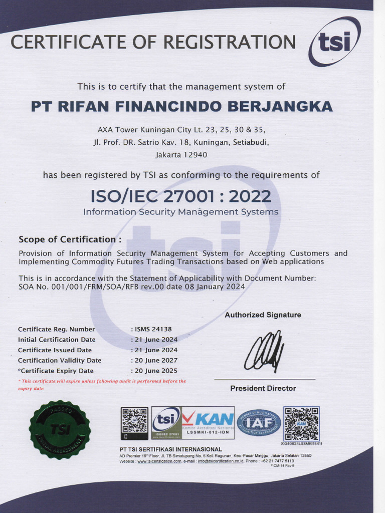 Sertifikat Iso RFB 2024-2025 | PDF