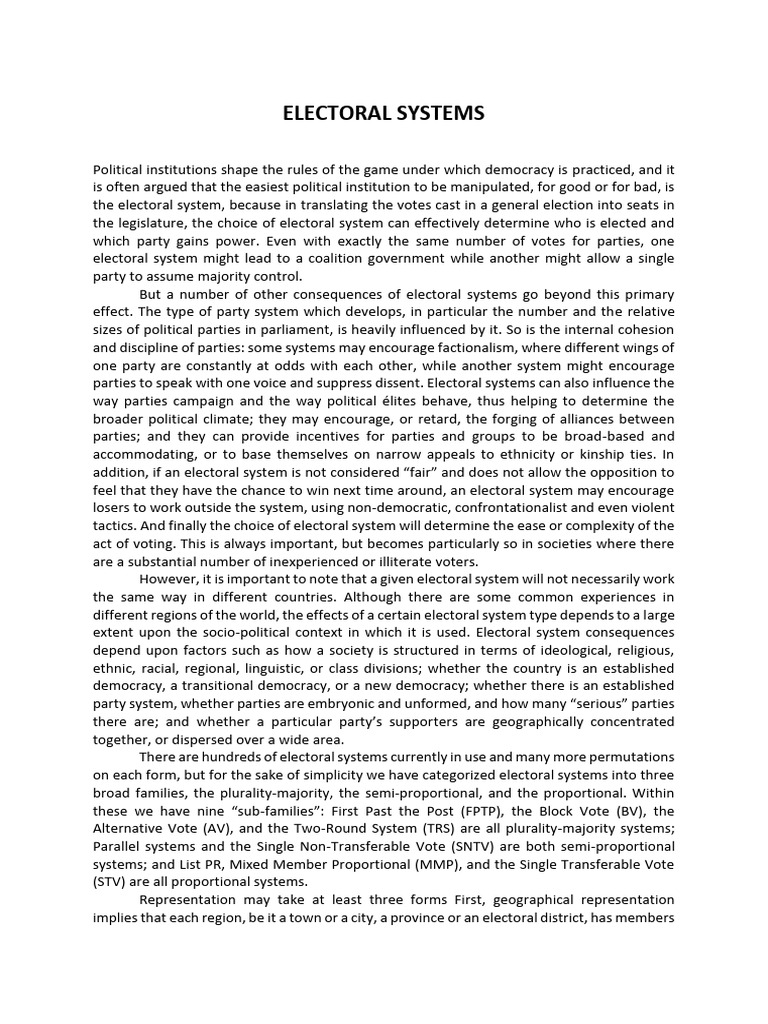 Electoral Systems & Party System | PDF | Political Parties | Voting