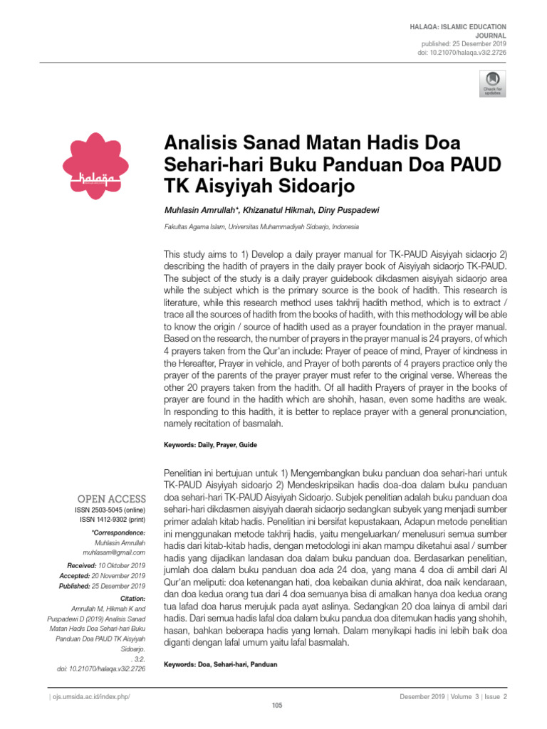 Analisis Sanad Matan Hadis Doa Sehari-Hari Buku Pa | PDF | Agama ...