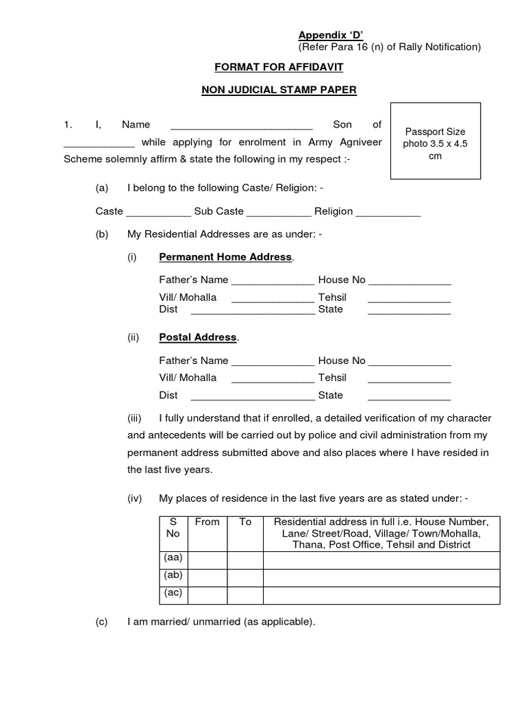 Affidavit Format For Agniveer Rally | PDF | Justice | Crime & Violence