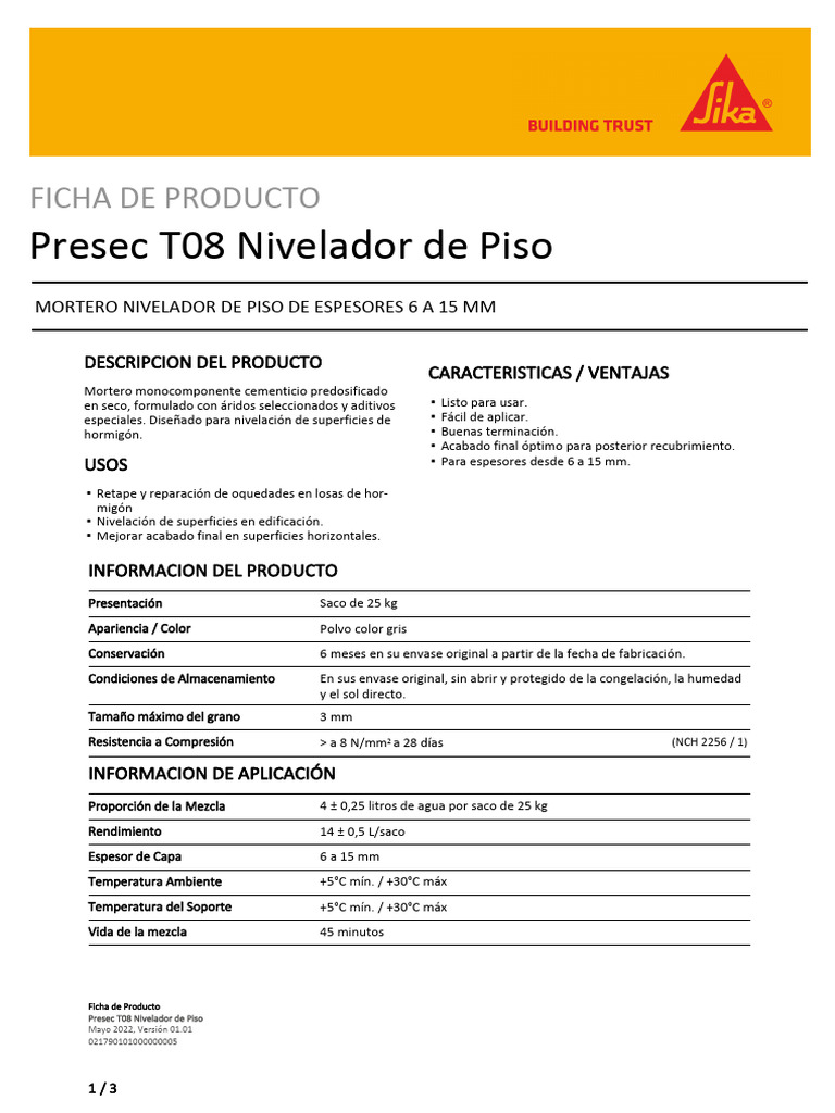 Presec t08 Floorleveler | PDF | Mortero (Albañilería) | Agua