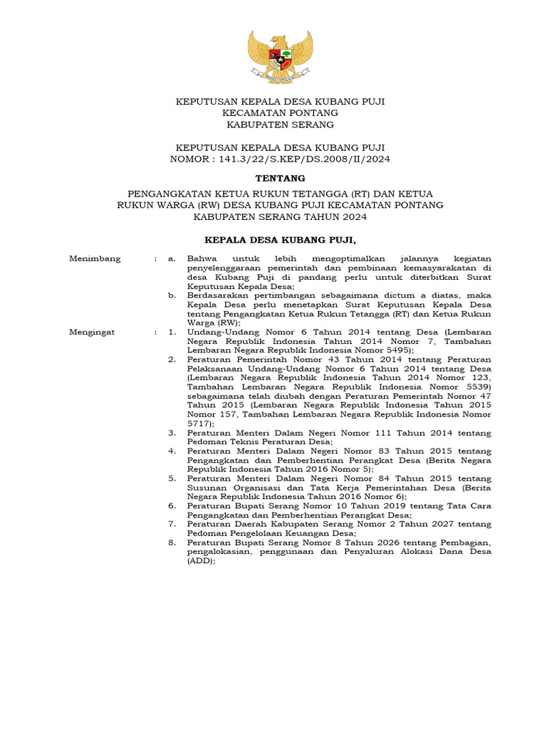 SK Pengangkatan RT RW 2024 | PDF