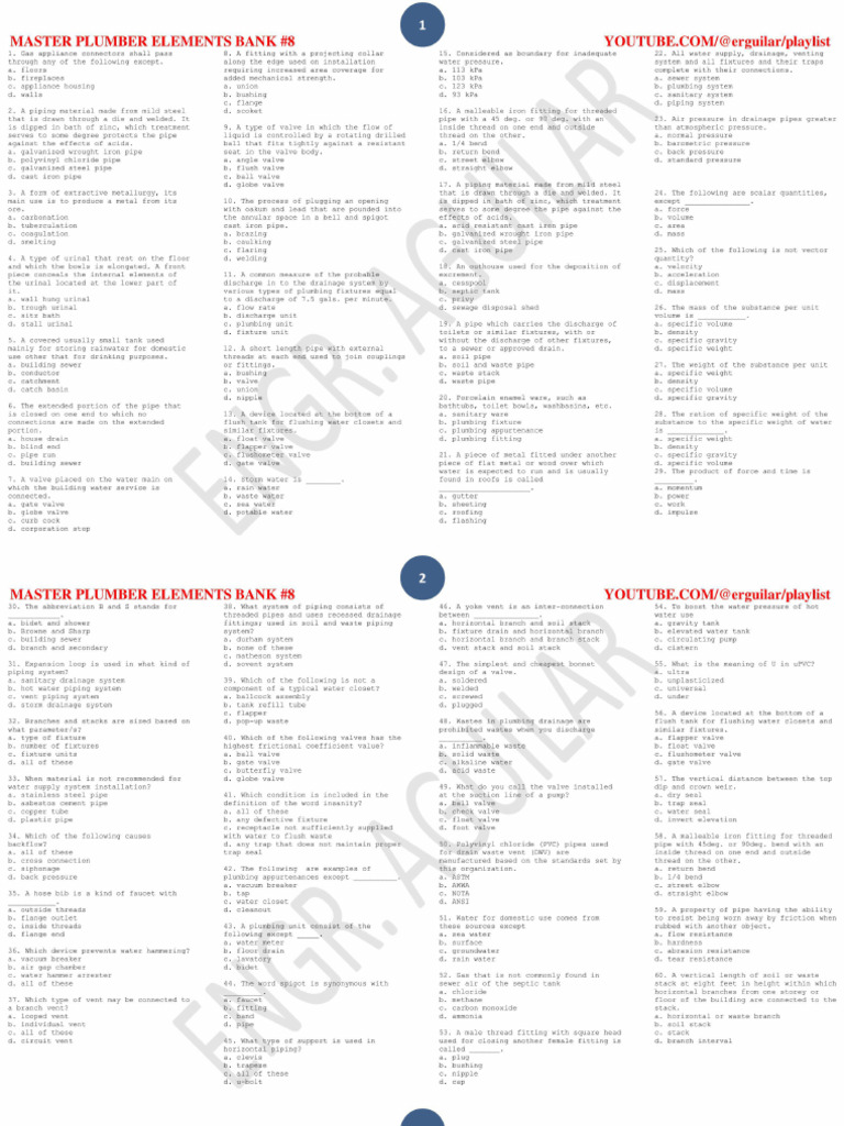 Master Plumber Elements Bank #8 | PDF